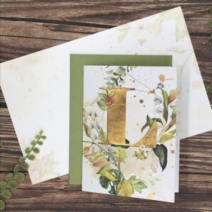 Watercolor Monogram gold/floral letter "L" initial notecards - 12 note card gift pack, high-end blank greeting thank you birthday card