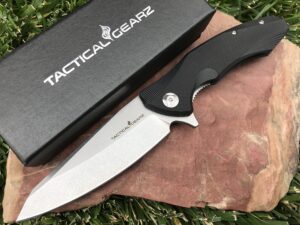 tactical gearz pocket knife for edc! g10 handle! d2 steel stonewashed blade! includes sheath! (zeta)