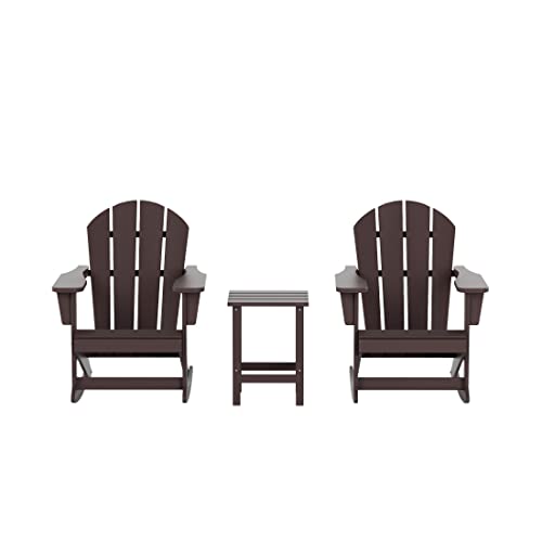 WO Home Furniture Patio Rocking Chair Set of 3 PCS Classic Outdoor Adirondack Rocker Chairs & Table (Dark Brown)