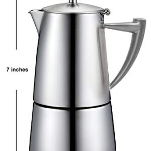 CUISINOX Roma Satin Stainless Steel Moka Pot Stovetop Espresso Maker, 4-Cup (6 oz)