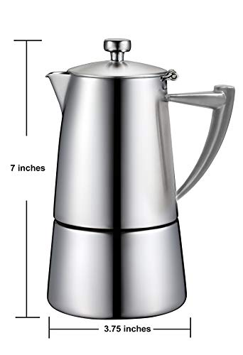 CUISINOX Roma Satin Stainless Steel Moka Pot Stovetop Espresso Maker, 4-Cup (6 oz)