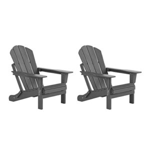 wo home furniture set of 2pcs hdpe adirondack chairs lounger outdoor folding seat for fire pit, beach, balcony, backyard, lawn, patio, pool, deck, garden - weather uv resistant (gray)