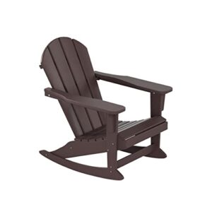 WO Home Furniture Patio Rocking Chair Set of 3 PCS Classic Outdoor Adirondack Rocker Chairs & Table (Dark Brown)