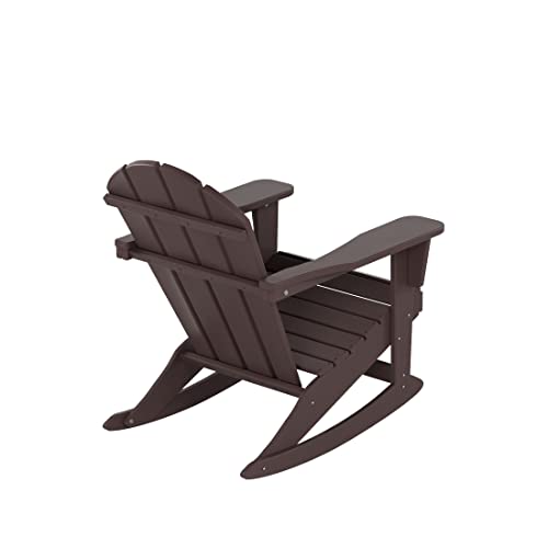 WO Home Furniture Patio Rocking Chair Set of 3 PCS Classic Outdoor Adirondack Rocker Chairs & Table (Dark Brown)