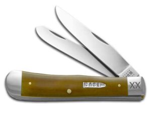 unknown case xx smooth antique bone trapper 1/500 stainless pocket knife knives, 10743, yellow & brown