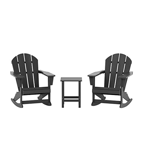 WO Home Furniture Patio Rocking Chair Set of 3 PCS Classic Outdoor Adirondack Rocker Chairs & Table (Grey)