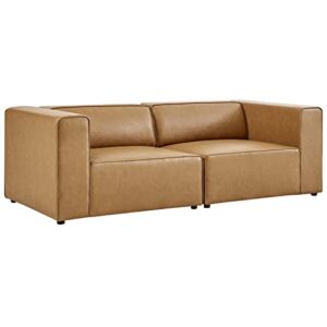 modway mingle vegan leather 2-piece sectional loveseat in tan