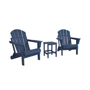 WO Home Furniture Adirondack Chairs Table Set of 3 PCS Outdoor Folding Chairs Side End Table Weather/UV Resistant for Lawn, Garden, Bon Fire, Balcony (Navy Blue)