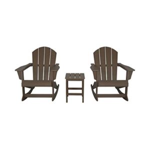 WO Home Furniture Patio Rocking Chair Set of 3 PCS Classic Outdoor Adirondack Rocker Chairs & Table (Dark Brown)