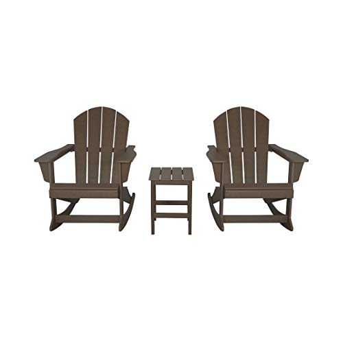 WO Home Furniture Patio Rocking Chair Set of 3 PCS Classic Outdoor Adirondack Rocker Chairs & Table (Dark Brown)