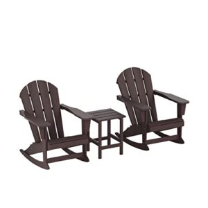 wo home furniture patio rocking chair set of 3 pcs classic outdoor adirondack rocker chairs & table (dark brown)