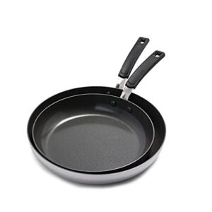 greenpan levels stackable tri-ply stainless steel, healthy ceramic nonstick, 10" and 12" frying pan skillet set, pfas-free, dishwasher safe, silver