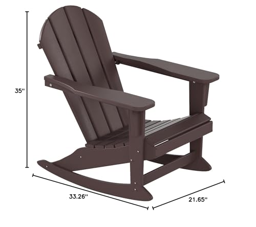 WO Home Furniture Patio Rocking Chair Set of 3 PCS Classic Outdoor Adirondack Rocker Chairs & Table (Dark Brown)