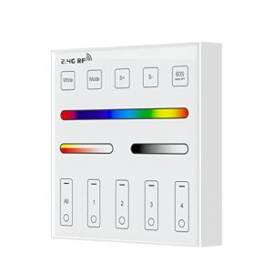 btf-lighting wr01rf wireless 2.4g rf 4 zones rgb rgbw rgbcct wall mounted smart panel remote powered by 2xaaa batteries 3v work with wb5 lm052 lm053 c03rf c04rf c05rf c03w c04w c05w controller