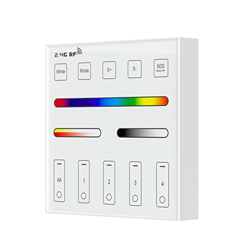 BTF-LIGHTING WR01RF Wireless 2.4G RF 4 Zones RGB RGBW RGBCCT Wall Mounted Smart Panel Remote Powered by 2XAAA Batteries 3V Work with WB5 LM052 LM053 C03RF C04RF C05RF C03W C04W C05W Controller