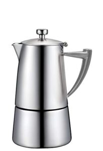 cuisinox roma satin stainless steel moka pot stovetop espresso maker, 4-cup (6 oz)