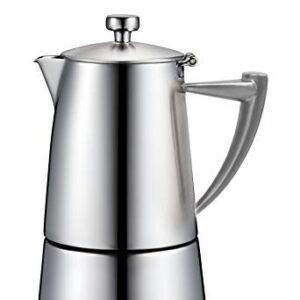 CUISINOX Roma Satin Stainless Steel Moka Pot Stovetop Espresso Maker, 4-Cup (6 oz)