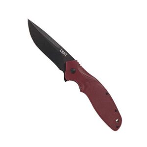 crkt shenanigan maroon everyday carry, plain edge blade, liner lock, glass reinforced nylon handle, pocket clip k800rkp