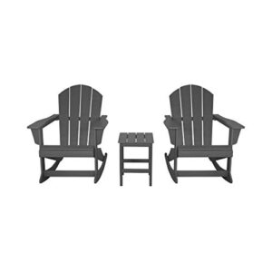 WO Home Furniture Patio Rocking Chair Set of 3 PCS Classic Outdoor Adirondack Rocker Chairs & Table (Grey)