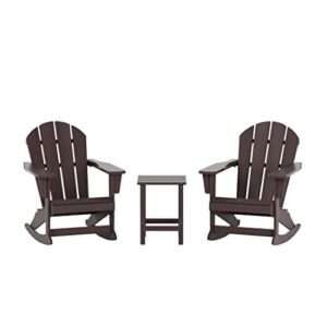 WO Home Furniture Patio Rocking Chair Set of 3 PCS Classic Outdoor Adirondack Rocker Chairs & Table (Dark Brown)