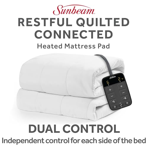 Sunbeam Polyester Wi-Fi Connected Mattress Pad, Electric Blanket, 10 Heat Settings, Queen Size