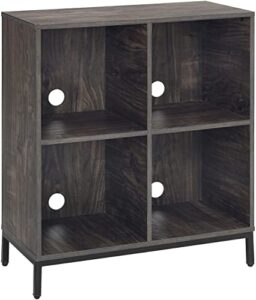 crosley furniture jacobsen storage cube bookcase and record player stand with vinyl records holder, brown ash