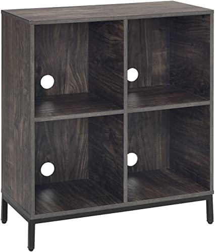 Crosley Furniture Jacobsen Storage Cube Bookcase and Record Player Stand with Vinyl Records Holder, Brown Ash