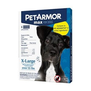 petarmor max flea, tick and mosquito prevention for x-large dogs (over 55 pounds), topical dog flea treatment repels and kills, 6 month supply