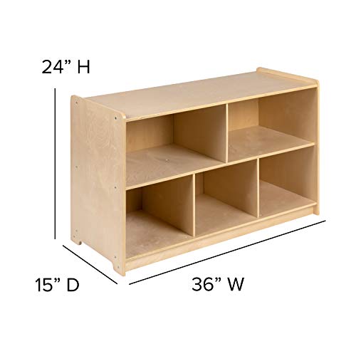 Flash Furniture Wooden 5 Section School Classroom Storage Cabinet for Commercial or Home Use - Safe, Kid Friendly Design - 24" H X 36" L (Natural)