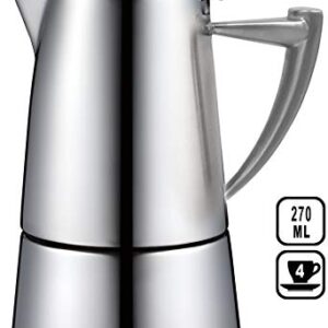 CUISINOX Roma Satin Stainless Steel Moka Pot Stovetop Espresso Maker, 4-Cup (6 oz)