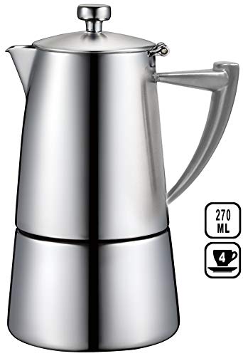 CUISINOX Roma Satin Stainless Steel Moka Pot Stovetop Espresso Maker, 4-Cup (6 oz)