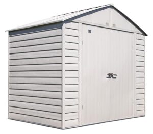 arrow select 8' x 6' outdoor lockable steel storage shed building, flute grey