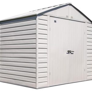 Arrow Select 8' x 6' Outdoor Lockable Steel Storage Shed Building, Flute Grey