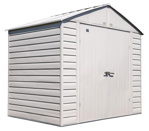 Arrow Select 8' x 6' Outdoor Lockable Steel Storage Shed Building, Flute Grey