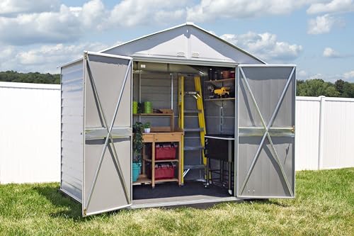 Arrow Select 8' x 6' Outdoor Lockable Steel Storage Shed Building, Flute Grey