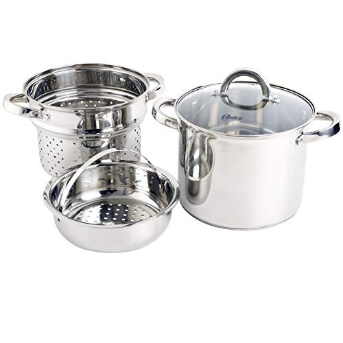 Oster Sangerfield Stainless Steel Cookware 5-Quart Pasta Pot Set w/Steamer, Basket & Lid