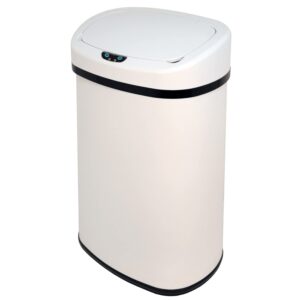 hcb trash can automatic waste bin mute metal garbage can with lid stainless steel 13 gallon 50 liter for kitchen | office | bedroom | bathroom | living room (white)