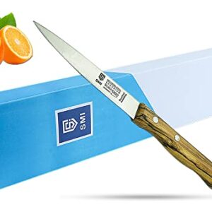 SMI - Paring Knife Fruit Knife Vegetable Knife Olive Wooden Handle Stainless Steel Solingen Knife Made in Germany - Not Dishwasher Safe