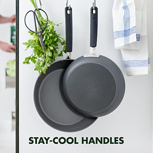 GreenPan Levels Stackable Tri-Ply Stainless Steel, Healthy Ceramic Nonstick, 10" and 12" Frying Pan Skillet Set, PFAS-Free, Dishwasher Safe, Silver