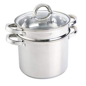 oster sangerfield stainless steel cookware 5-quart pasta pot set w/steamer, basket & lid