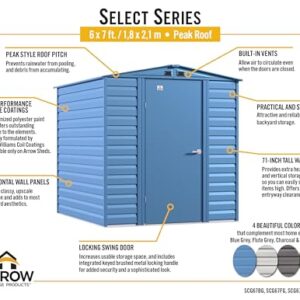 Arrow Select 6' x 7' Outdoor Lockable Steel Storage Shed Building, Charcoal