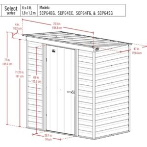 Arrow Select 6' x 4' Outdoor Lockable Steel Storage Shed Building, Sage Green