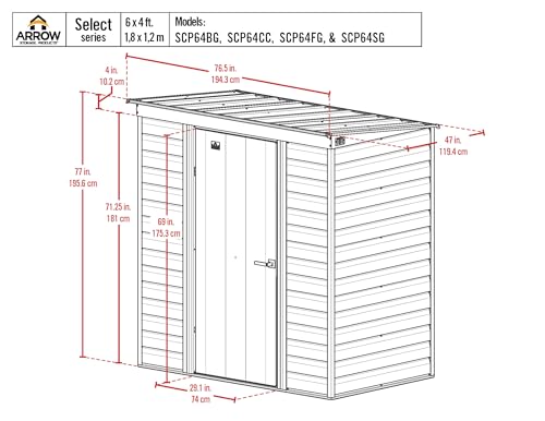 Arrow Select 6' x 4' Outdoor Lockable Steel Storage Shed Building, Sage Green