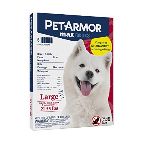 PetArmor Max Flea, Tick and Mosquito Prevention for Large Dogs (21 to 55 Pounds), Topical Dog Flea Treatment Repels and Kills, 6 Month Supply