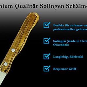 SMI - Paring Knife Fruit Knife Vegetable Knife Olive Wooden Handle Stainless Steel Solingen Knife Made in Germany - Not Dishwasher Safe