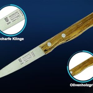 SMI - Paring Knife Fruit Knife Vegetable Knife Olive Wooden Handle Stainless Steel Solingen Knife Made in Germany - Not Dishwasher Safe