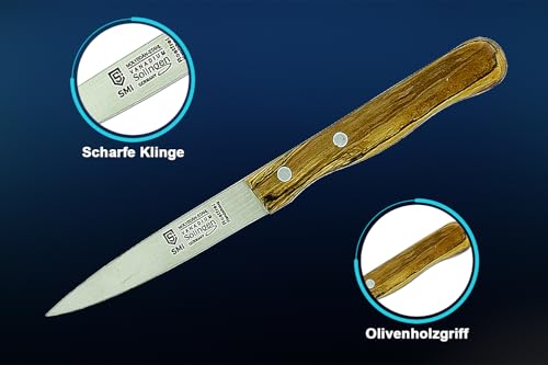 SMI - Paring Knife Fruit Knife Vegetable Knife Olive Wooden Handle Stainless Steel Solingen Knife Made in Germany - Not Dishwasher Safe