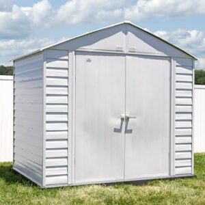 Arrow Select 8' x 6' Outdoor Lockable Steel Storage Shed Building, Flute Grey