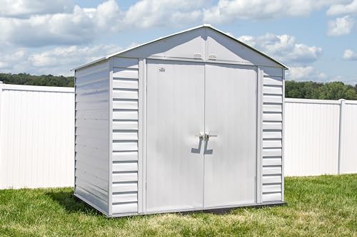 Arrow Select 8' x 6' Outdoor Lockable Steel Storage Shed Building, Flute Grey