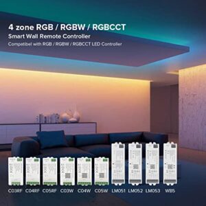 BTF-LIGHTING WR01RF Wireless 2.4G RF 4 Zones RGB RGBW RGBCCT Wall Mounted Smart Panel Remote Powered by 2XAAA Batteries 3V Work with WB5 LM052 LM053 C03RF C04RF C05RF C03W C04W C05W Controller